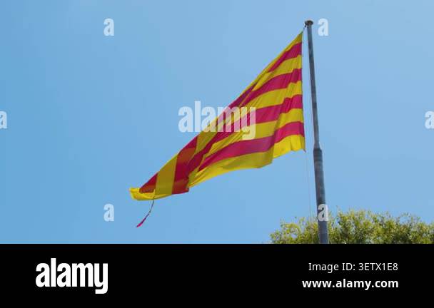 Barcelona Spain Catalonia Flag on Montjuic Castle Wall. High quality 4k ...