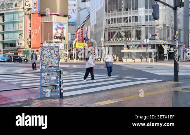 Shibuya Crossing Tokyo With Pedestrians and Commercial District. High ...