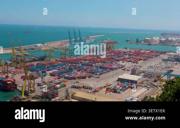 Barcelona Spain Cargo Containers and Cranes at Port. High quality 4k ...