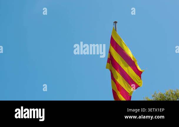 Barcelona Spain Catalonia Flag Waving Against Blue Sky. High quality 4k ...