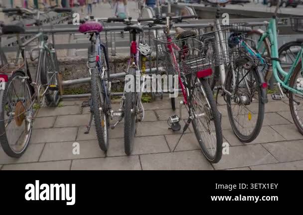Munich Parked Bicycles Along Theater Wall Close Detail City Center ...