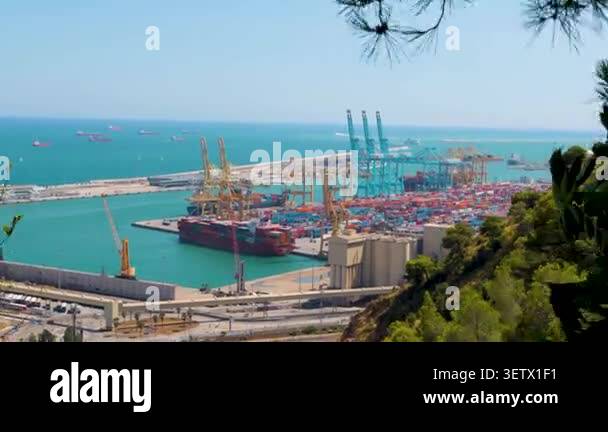 Barcelona Spain Industrial Shipping Port with Cargo Ships. High quality ...