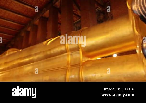 Wat Pho Reclining Buddha Statue In Temple Hall Bangkok. High quality 4k ...