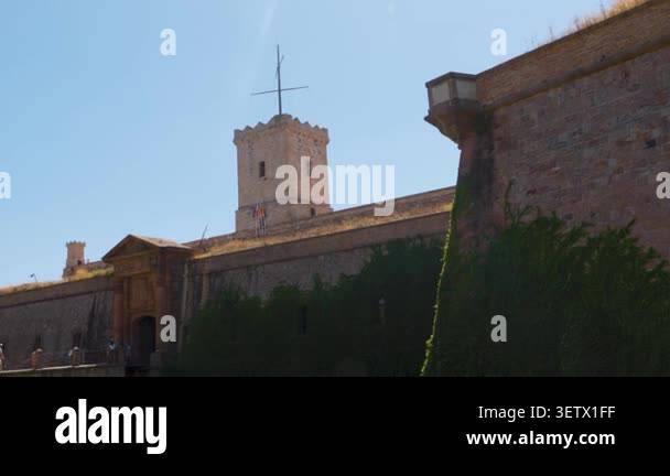 Barcelona Spain Montjuic Castle Exterior Stone Walls. High quality 4k ...