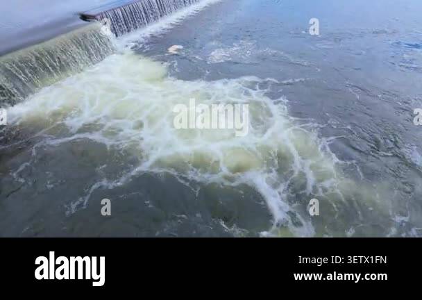 Footage of the Nepean River flowing over the Penrith Weir near the ...