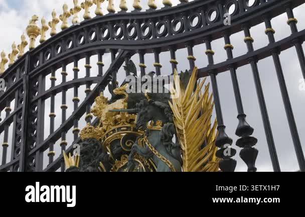 Buckingham Palace Royal Crest Close Up On Black Iron Gate. High quality ...