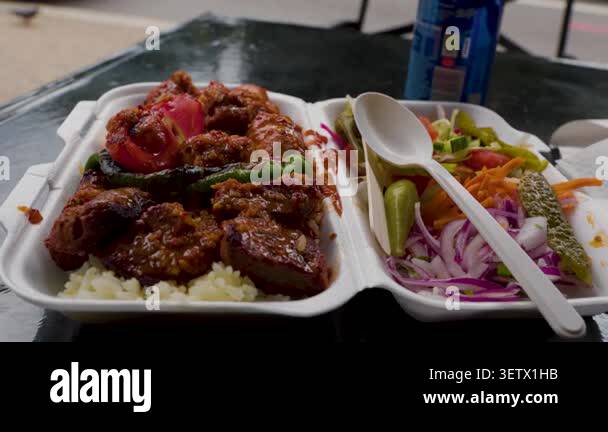 London Takeaway Kebab Meal With Salad And Rice. High quality 4k footage ...