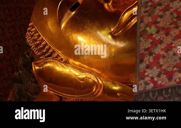 Wat Pho Reclining Buddha Golden Face Close Up In Bangkok. High quality ...