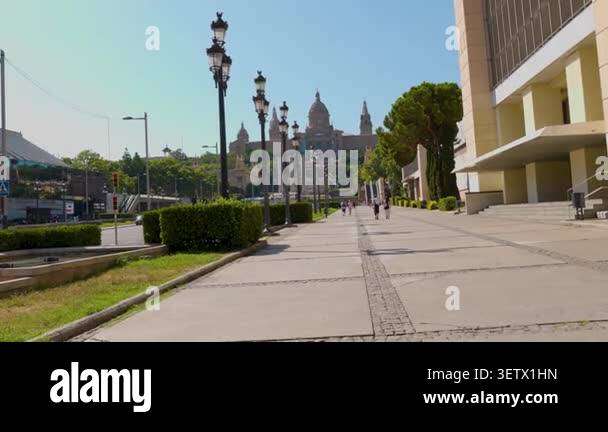 July 27 2025 Barcelona Spain: Montjuic Walkway Toward Museu Nacional ...
