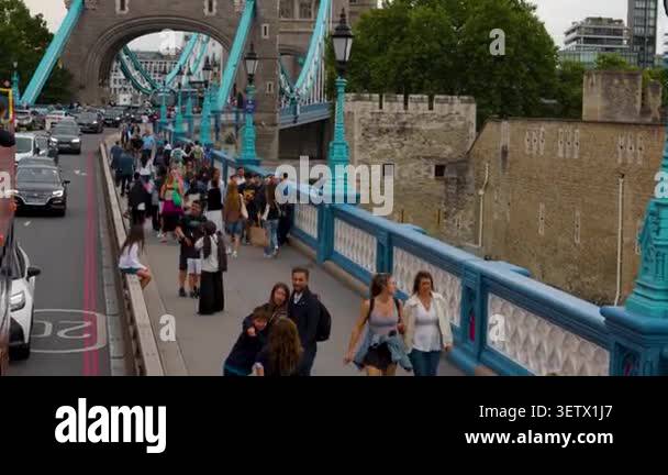 London Tower Bridge Roadway With Pedestrians And Traffic. High quality ...