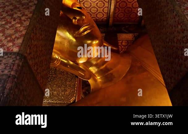 Wat Pho Reclining Buddha Face And Shoulder Low Angle. High quality 4k ...