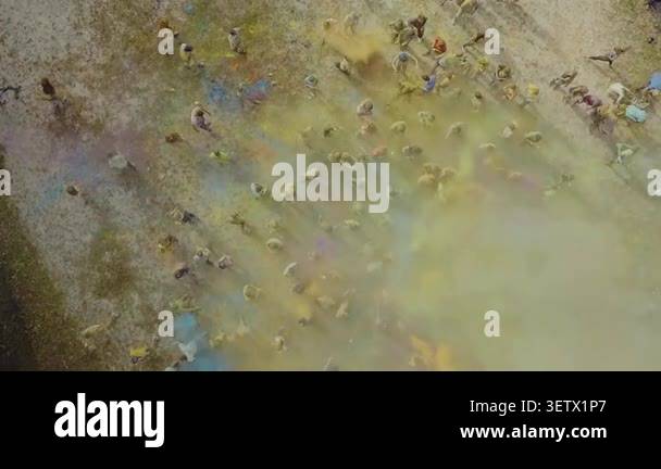 NEW YORK, USA - August 2018 :Aerial shot holiday of colored paints fest ...
