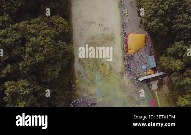 NEW YORK, USA - August 2018 :aerial view holiday of colored paints fest ...
