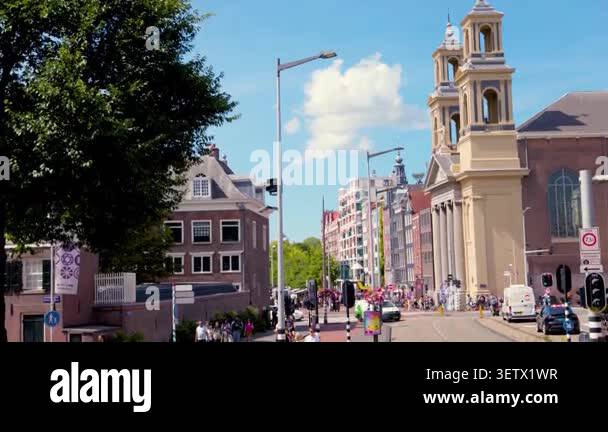 Amsterdam City Intersection With Crosswalks And Historic Buildings ...