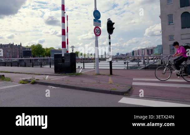Amsterdam Construction Site With Cranes Near Waterfront Road. High ...