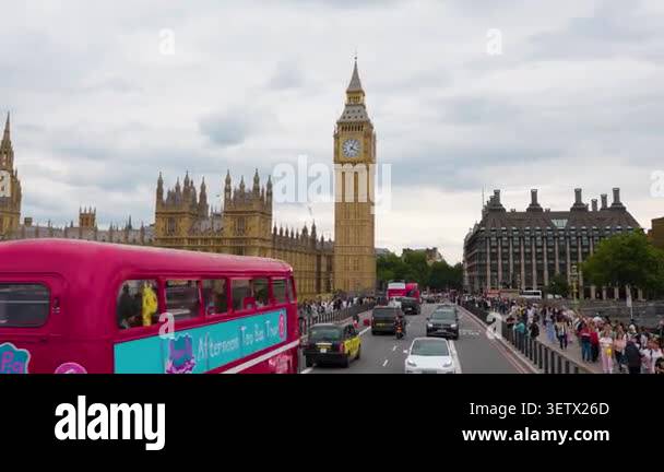 Westminster Palace And Big Ben Across Busy Bridge. High quality 4k ...