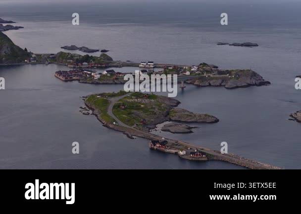 Aerial drone footage of Lofoten Islands' picturesque fishing village ...