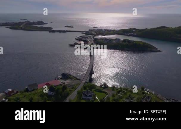 Stunning aerial footage of Lofoten Islands featuring dramatic causeway ...