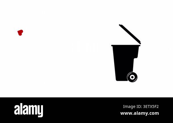 Hearts entering a trash bin animation. Ideal for breakup concepts ...