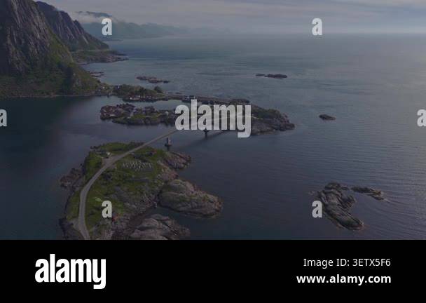 Stunning aerial footage of Lofoten Islands featuring winding coastal ...