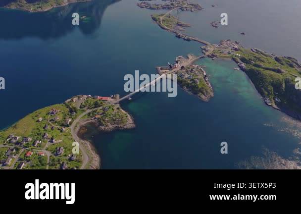 Stunning aerial drone footage of Lofoten Islands featuring a long ...