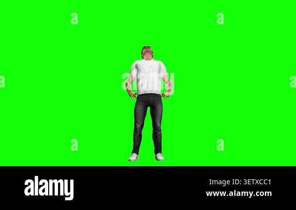 Male fitness model bending sideways during stretch on green screen ...