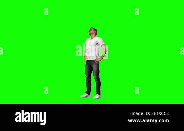 Man performing casual workout gesture on green screen chromakey ...