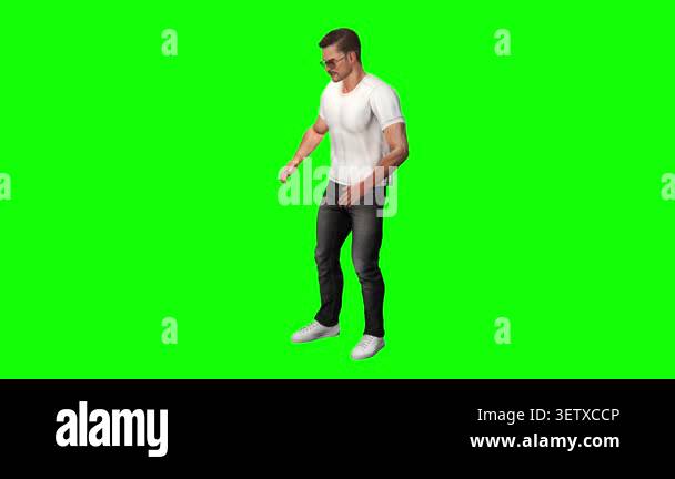 Male model light hand gesture on green screen chromakey background in ...