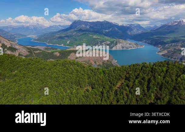 Aerial view of Serre-Poncon lake with Grand Morgon peak. Durance Valley ...