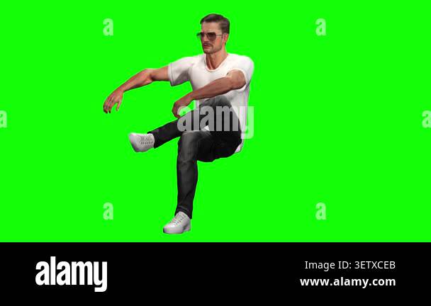 Male model dynamic kicking motion on green screen chromakey background ...