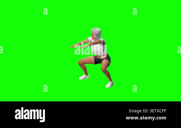 Sporty woman standing after exercise on green screen chromakey ...
