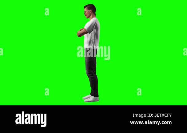 Male model clean side profile stance on green screen chromakey ...