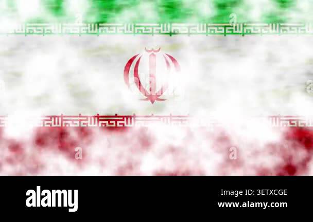 Iran flag with white smoke overlay and water background. Conceptual ...