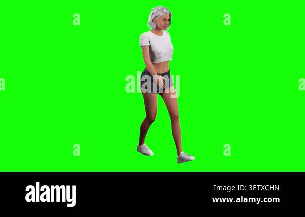Female model walking forward with smooth catwalk motion on green screen ...