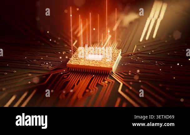 Seamless 3D animation of a futuristic semiconductor chip with dynamic ...