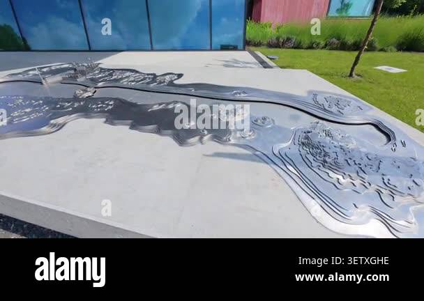 Siofok Hungary May 31 2026. Close view of a metal topographic relief ...
