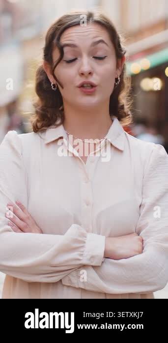 Displeased upset young woman reacting to unpleasant awful idea ...