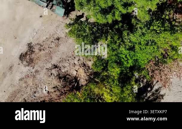 Aerial drone view of a mobile geotechnical drilling rig conducting soil ...