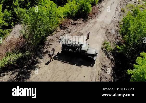 Aerial drone view of a mobile geotechnical drilling rig conducting soil ...