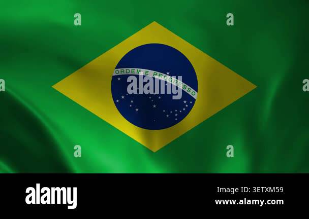 Brazil flag animation with realistic fabric texture and dramatic ...