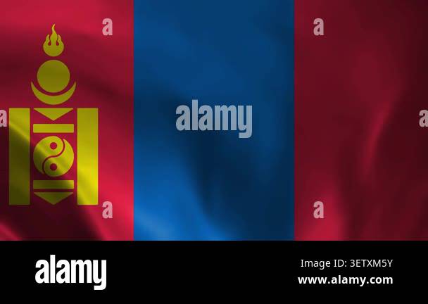 Mongolia flag animation with realistic fabric texture and dramatic ...