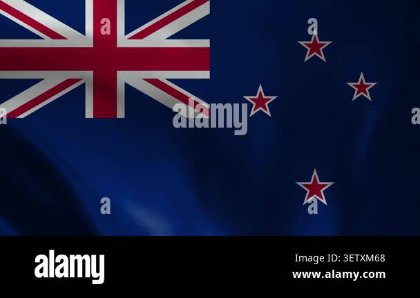 New Zealand flag animation with realistic fabric texture and dramatic ...