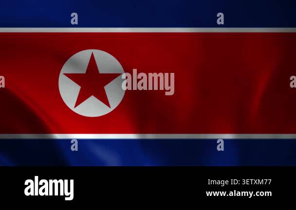 North Korea flag animation with realistic fabric texture and dramatic ...