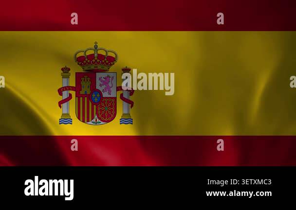 Spain flag animation with realistic fabric texture and dramatic ...