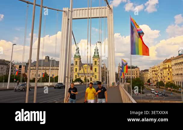 Budapest, Hungary - June 20, 2026. Pride flags displayed along a ...