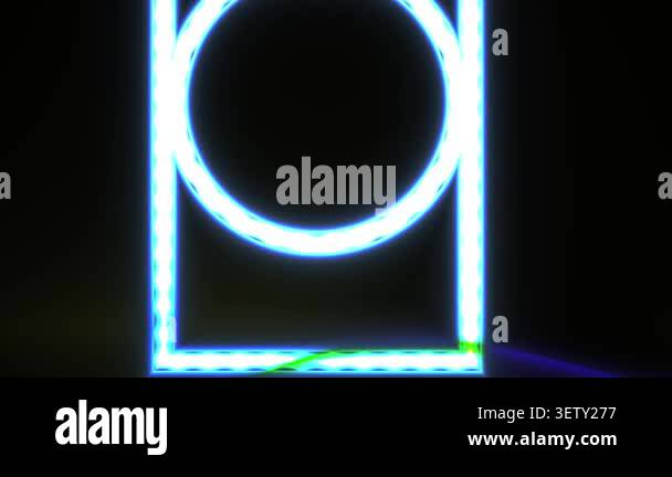 neon blue circle inside square frame on black background Stock Video ...