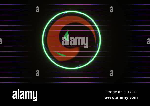 A neon circle logo with a green outline and a red background, featuring ...