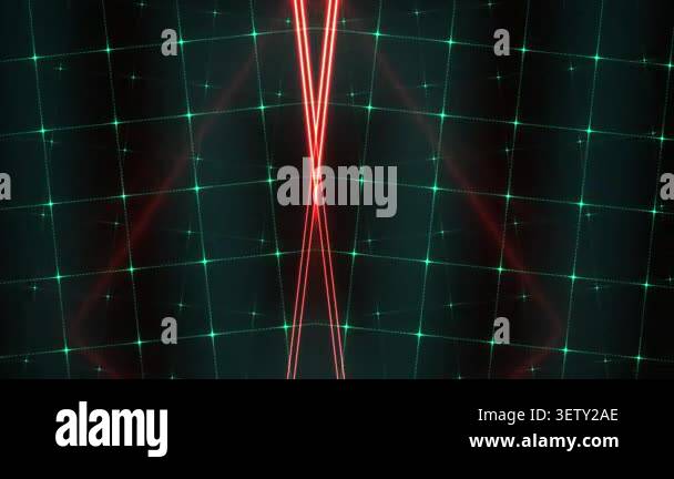 A futuristic visual representation of laser beams crossing over a grid ...