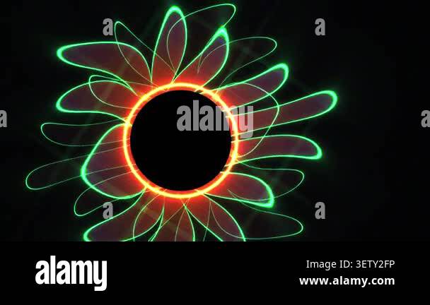 Vibrant neon light art forming a flower-like design with glowing petals ...