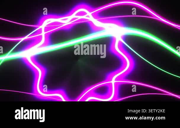 Vibrant neon light trails in pink, purple, and green against a dark ...